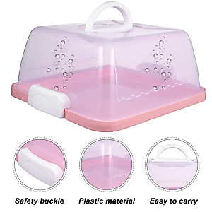 BESTOYARD Locking Cake Carrier Square Storage Container Stand for Cupcakes and Cakes with Collapsible Handles Pink,15536186GQMGRP,25.5x20cm
