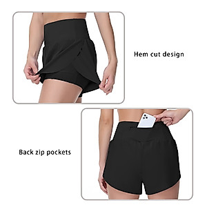 THE GYM PEOPLE Women’s Quick Dry Running Shorts Mesh Liner High Waisted Tennis Workout Shorts Zipper Pockets (Medium, Black)