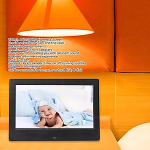 Smart Digital Photo Frame Adjustable Brightness Black Electronic Album Video Music Remote Control 100‑240V 10 Inch with Clock Calendar for Bedside Table (US Plug)