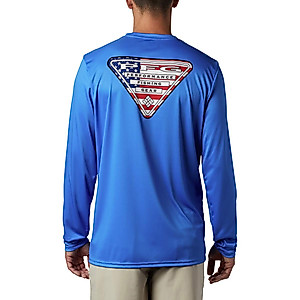 Columbia Men's Terminal Tackle PFG Country Triangle Long Sleeve, Vivid Blue/USA Flag, XX-Large