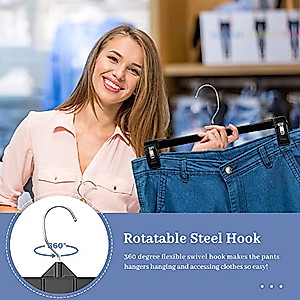 HOUSE DAY Black Pants Hangers 50 Pack, 12 Inch Skirt Hangers with Non-Slip Big Clips and 360° Swivel Hook, Heavy Duty Slim Plastic Pants Hangers, Space Saving Clip Hangers for Pants, Skirts, Shorts