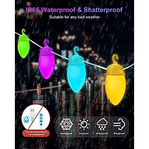 JIMIMORO Smart Outdoor String Lights - 48FT RGB Patio Lights with 20 Dimmable IP65 Waterproof Warm White LED Bulbs APP & Remote Control Patio String Lights for Outside Balcony Backyard Party Cafe B