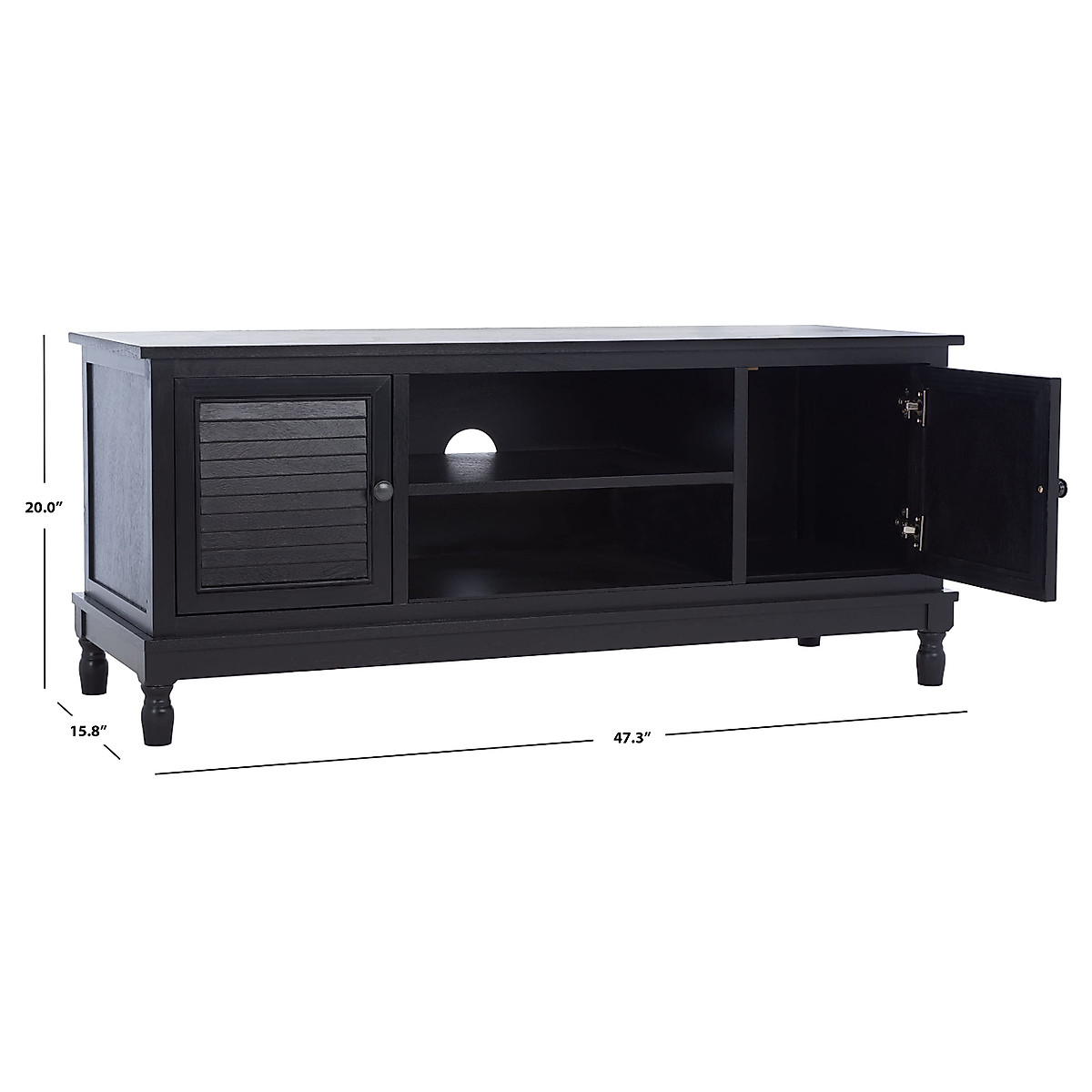 SAFAVIEH Home Collection Tate Black 2-Door 1-Shelf Entertainment Stand up to 55" Flatscreen TV Media Unit