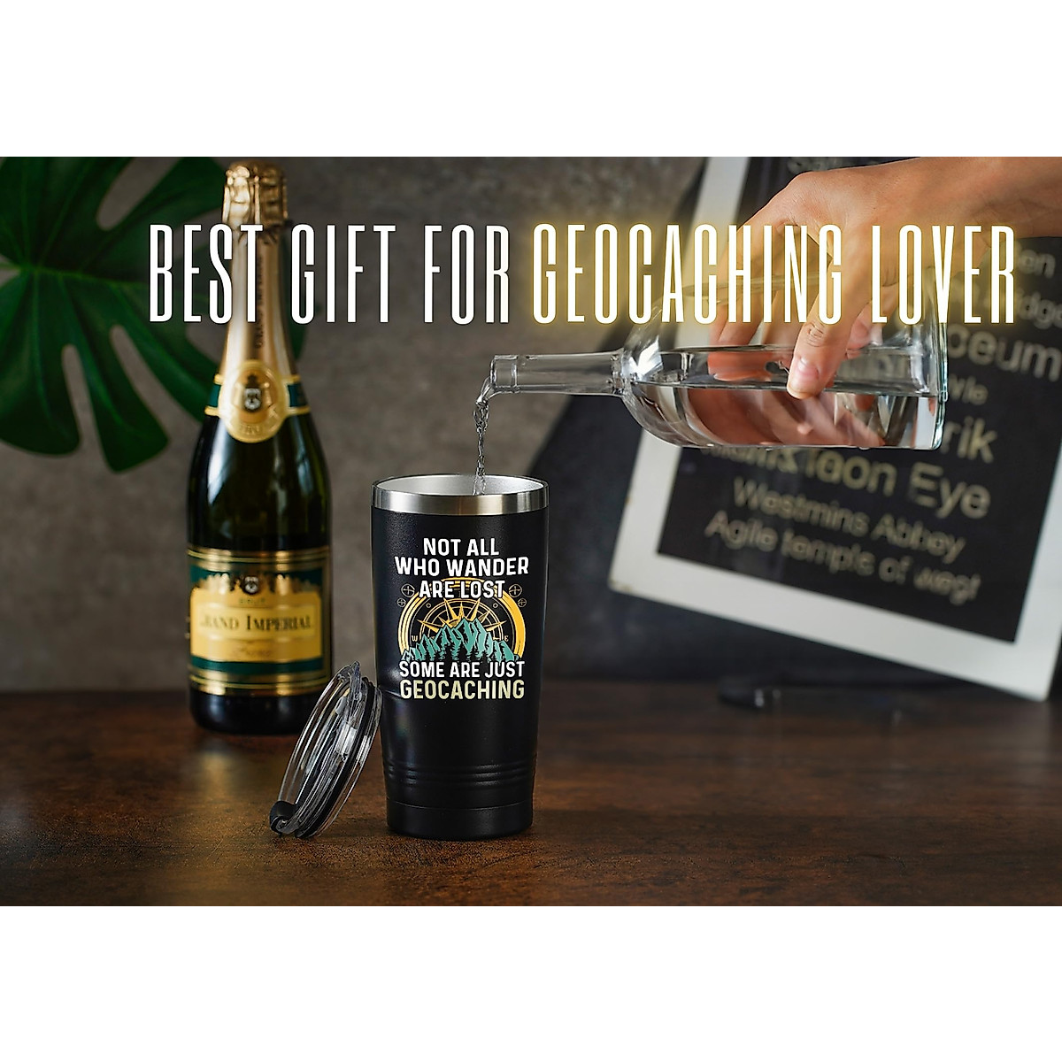 Onebttl Geocache Gifts For Women, Men, Gifts for Geocaching Lover, 20 oz/590 ml Stainless Steel Insulated Tumbler with Straw, Lid, Not All Who Wander are Lost, Some are Just Geocaching