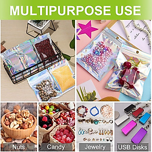 100 Pack Holographic Mylar Bags Smell Proof Resealable Pouch Bag Aluminum Foil Packaging Clear Front Ziplock Bag 2.8 x 3.9 inch for Food Jewelry
