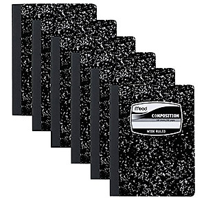 Mead Composition Notebook, Wide Ruled, 100 Sheets, 6 Pack (09910), Black/White