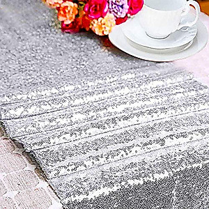 FECEDY 2 Packs 12 x 108inch Glitter Silver Sequin Table Runner for Birthday Wedding Engagement Bridal Shower Baby Shower Bachelorette Holiday Celebration Party Decorations