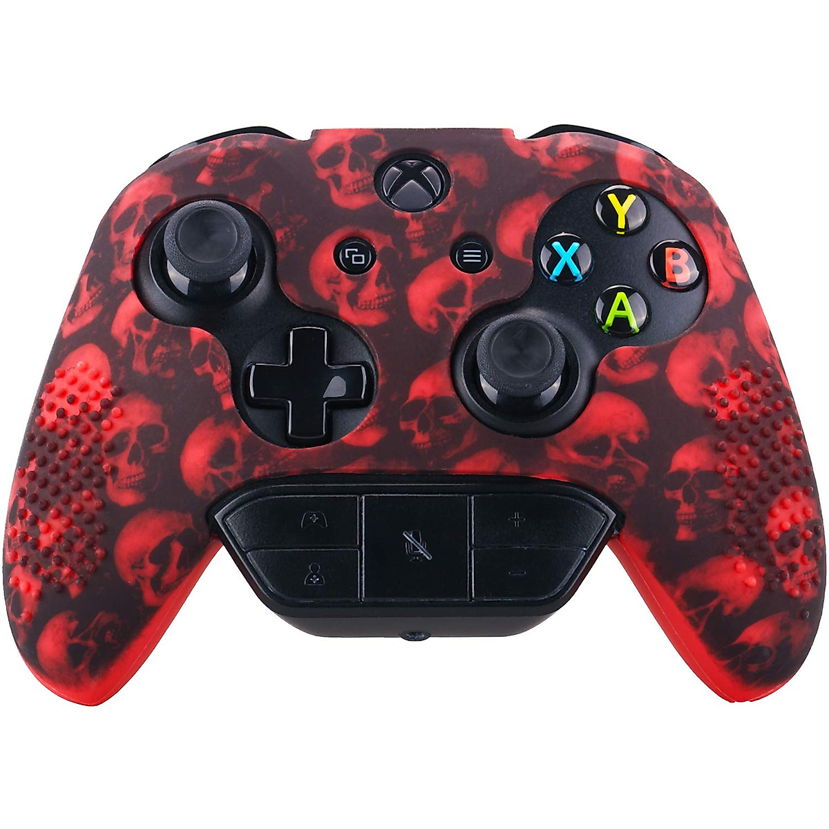 9CDeer Studded Protective Customize Transfer Printing Silicone Cover Skin Sleeve Case + 8 Thumb Grips Analog Caps for Xbox One/S/X Controller Skull Red Compatible with Official Stereo Headset