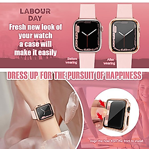 top4cus 38mm Case Compatible with Apple Watch, with Built-in Tempered Glass Screen Protector, PC Cover for iWatch Series 9/8/7/SE 2rd SE 6 5 4/3 2 for Choice (38mm, Pink + Rose Gold Edge)