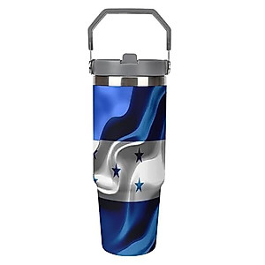El Salvadorean Honduras Flag 30 OZ Insulated Tumblers with Handle And Straw Leakproof Vacuum Insulated Stainless Steel Water Bottle for Car Fishing Travel