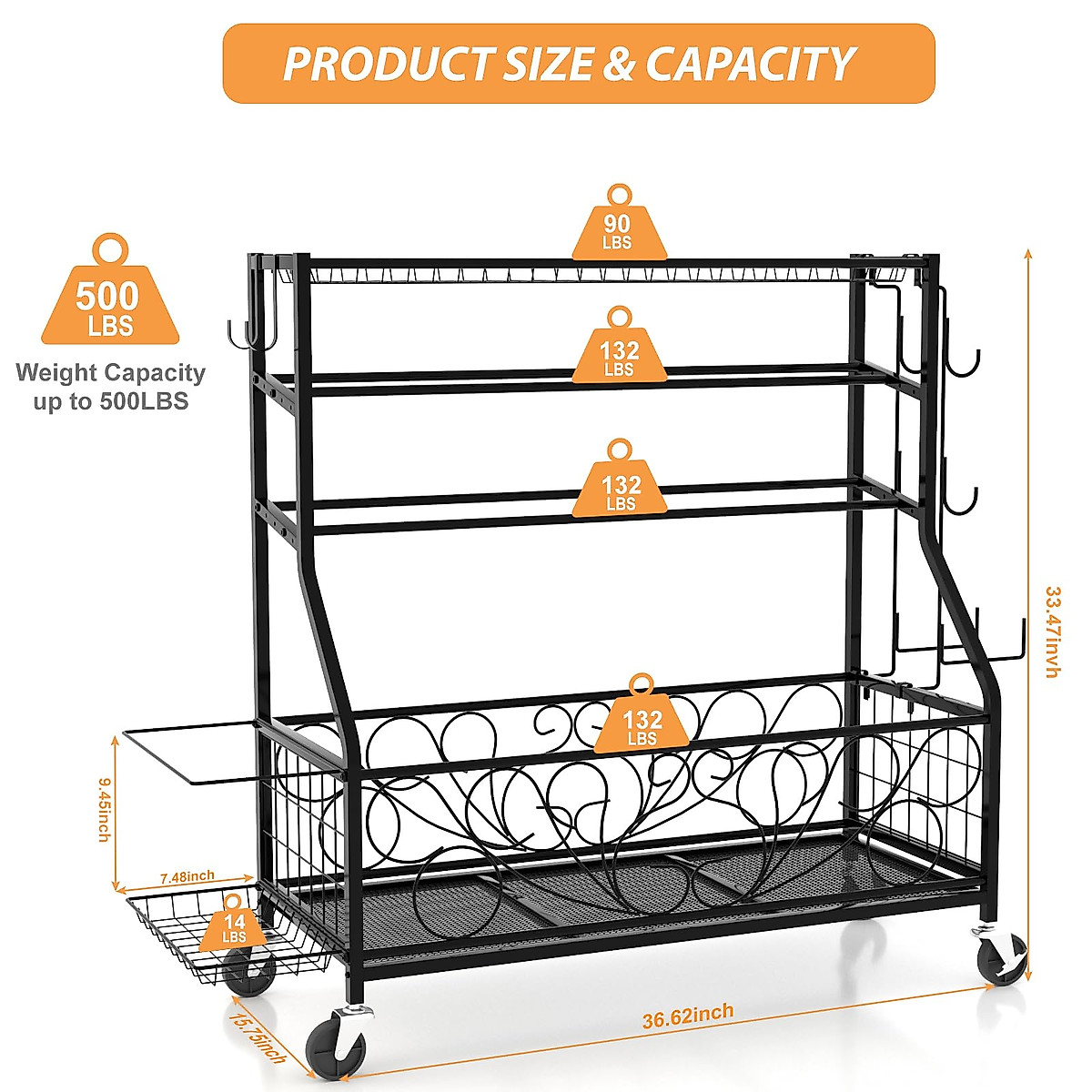 Weight Rack for Dumbbells, Yoga Mat Storage Rack, Home Gym Storage for Dumbbells Kettlebells Foam Roller and Resistance Bands,Workout Storage Organizer,All in One Home Gym with Hooks and Wheels