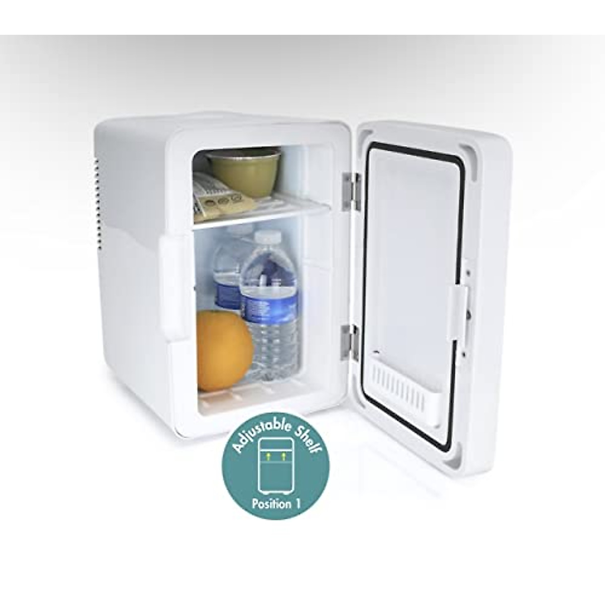 Personal Chiller LED Lighted Mini Fridge with Mirror Door Refrigerator, White