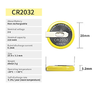 EEMB 10PACK Tabbed CR2032 Lithium Battery with Solder Tabs 3V Lithium Battery 2032 Coin Cell Lithium Batteries for Sensor Radio Gameboy Color Game Replacement Battery