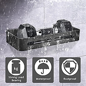 Caddy Shower Set of 2 Adhesive No Drilling Shower Shelves , Rustproof Titanium Alloy Shower Racks, Bathroom Shower Storage Shelves Organizer for Inside Shower & Kitchen with 4 Hooks(Black)