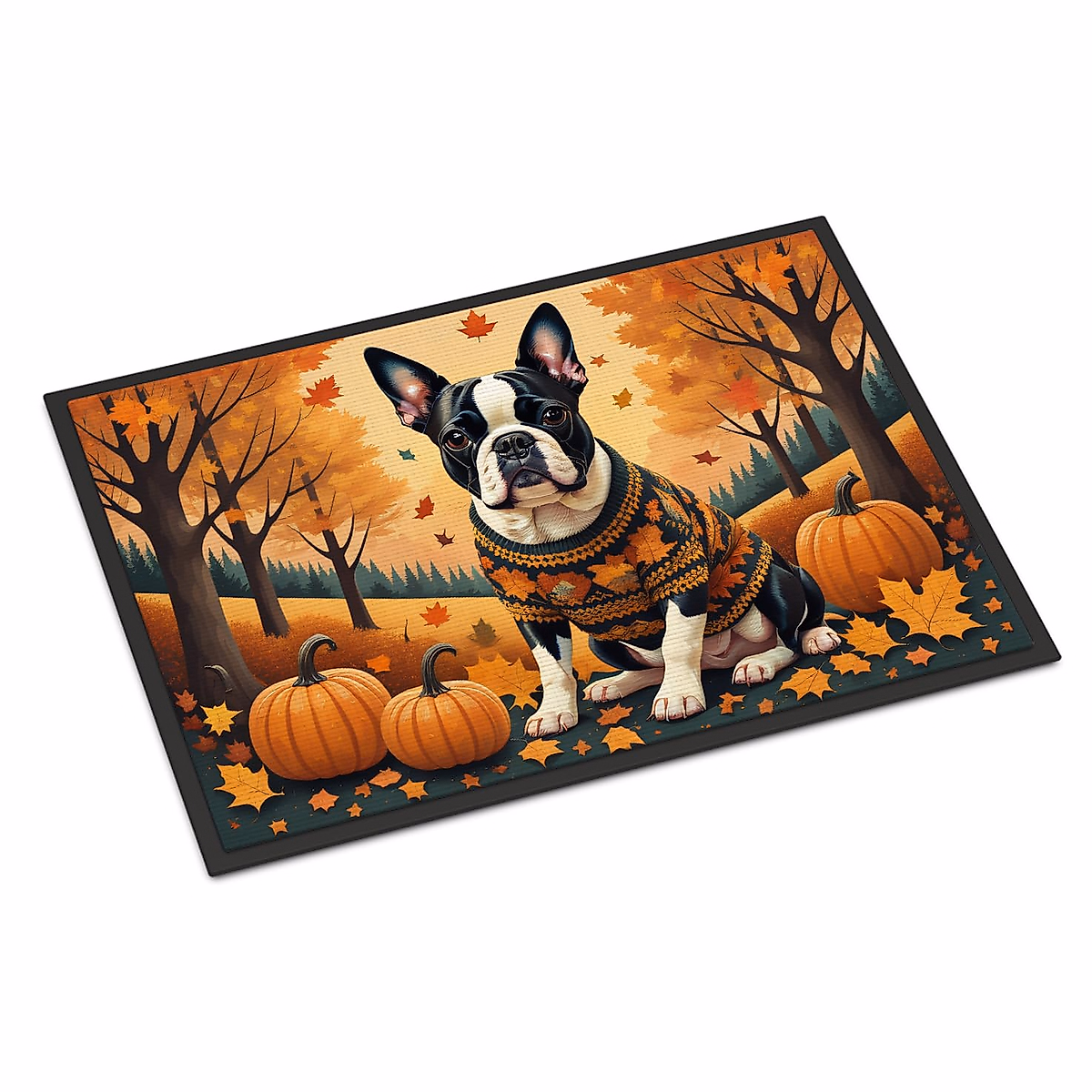 Caroline's Treasures DAC1024MAT Boston Terrier Fall Doormat 18x27 Front Door Mat Indoor Outdoor Rugs for Entryway, Non Slip Washable Low Pile, 18H X 27W
