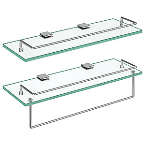 HOOBRO Glass Shelves for Bathroom, 15.7 Inch Floating Glass Shelves for Wall, Set of 2 Tempered Glass Shelf Stainless Steel Floating Shelves for Bathroom, Toilet, Room Decor, Silver SV02BJ01
