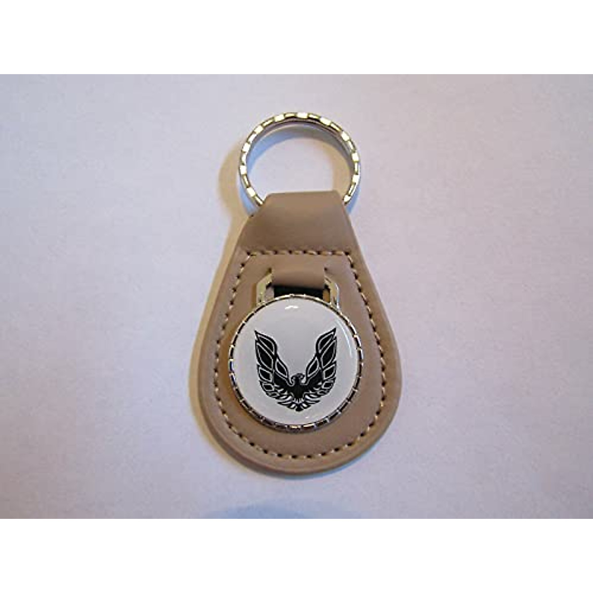 FIREBIRD OR TRANS-AM BLACK BIRD LOGO LEATHER KEYCHAIN - BEIGE
