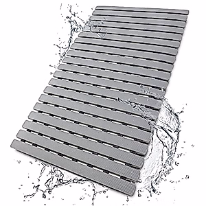 BEMISO Shower Mat Non Slip Bathtub Mat with Suction Cups and Drain Holes 27.5 x15.7 Inch Bath Mat for Tub & Shower.Easy Dry,Easy to Cut,Eco-Friendly (27.5x15.7 Grey)