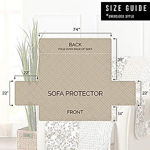 Great Bay Home Patchwork Scalloped Printed Furniture Protector. Stain Resistant Couch Cover. (Sofa, Taupe)