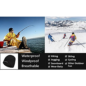 Waterproof Windproof Winter Warm Knit Beanie Fishing Hat Cap, Slouchy Soft Black Headwear Great for Winter Ski Walking Running Trekking