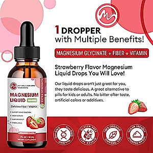 (2 Pack) Magnesium Glycinate Supplement,Magnesium Liquid Drops with Magnesium Glycinate 500mg Fiber 500mg Bromelain Vitamin B,C,D - Promotes Nerve, Bowel, Relaxation Function