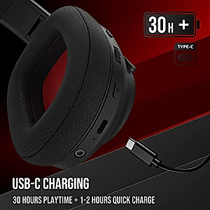 Picun 2.4Ghz/Bluetooth Wireless Gaming Headset for PC, PS5, PS4, Bluetooth Headphones with Retractable Noise-Cancelling Microphone, Soft Memory Foam Over-Ear Headsets for Cell Phone, Laptop, Computer