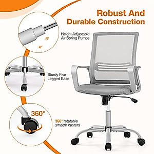Home Office Chair, Ergonomic Computer Executive Task Desk Mesh Mid High Back with Lumbar Support, Armrest, Rocking Swivel Tilt Function, Wheels, Sponge Seat Cushions for Adult