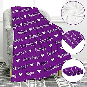 Healing Blanket, Get Well Blanket, Get Well Soon Gifts for Women, Soft Comfort Warm Hugs Gifts Compassion Blanket, Positive Energy Throw Heart Blanket, Breast Cancer Recovery Gift, Purple 50x60 Inch