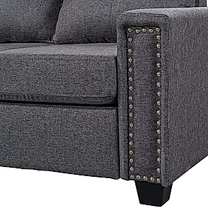 UBGO Living Room Furniture Sets,108" Reversible Sectional, L-shape Couch with Ottoman&Extra Wide Chaise Longue,Upholstered Modular Sofa with Two Cup Holders,for Large Space Apartments-Gray, Grey D