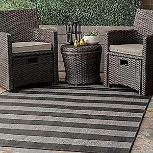nuLOOM Haylie Chevron Striped Indoor/Outdoor Area Rug, 8' Square, Black