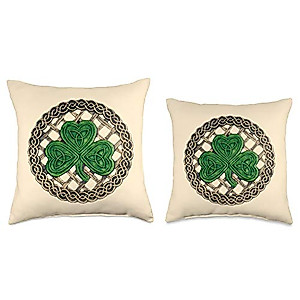 Atteestude Green Shamrock, Celtic Knots with Beige Background Throw Pillow, 16x16, Multicolor