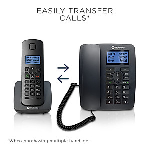 Motorola Voice C42 Corded Phone System + 2 Digital Cordless Handsets w/Answering Machine, Call Block - Black (C4202)