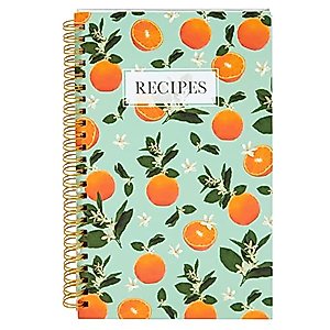 Pipilo Press Blank Recipe Book to Write Your Own Recipes, 120 Pages, 8 Sections, Floral and Orange Theme, Laminated Hardcover (5.5 x 8.5 In)