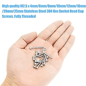 DYWISHKEY 360 Pieces M2.5 x 4mm/6mm/8mm/10mm/12mm/16mm/20mm/25mm, Stainless Steel 304 Hex Socket Head Cap Bolts Screws Washers Nuts Kit with Hex Wrench