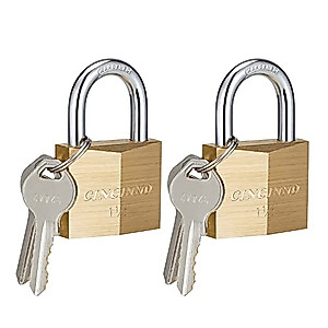 CINCINNO Solid Brass Padlock with Key, Key Lock with 1-9/16" Wide Body, 2 Pack Keyed Alike Locker Lock with Key
