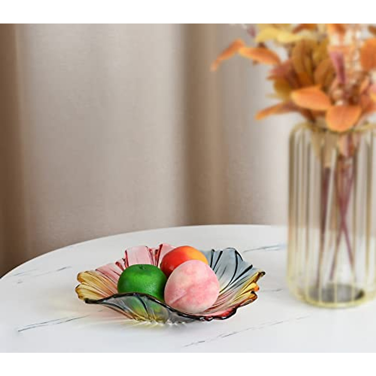 YITONGDA Tabletop Crystal Glass Fruit Plates Bowlfor Dessert Plate Cake Plate Glass Colorful Candy Snack Bowl,Art Glass Bowl Flower-shaped Design ，11 inch Diameter (Muti-color)