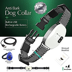 BackyardPet Dog Bark Collar, Rechargable Anti Barking Collar for Dogs with 7 Adjustable Sensitivity Levels and 8 Adjustable Shock and Vibration Levels - Bark Collar for Small, Medium and Large Dogs
