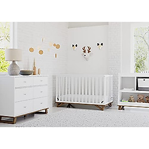 Graco Storkcraft Santa Monica 5-in-1 Convertible Crib (White with Vintage Driftwood) – GREENGUARD Gold Certified, Modern Design, Two-Tone Baby Crib, Converts to Toddler Bed, Daybed and Full-Size Bed