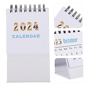 Gogogmee 1 2024 Mini Desk Calendar Table Top Decor Mini Calendar 2023-2024 Desk Calendar 2024 Decorative Standing Calendar Easel Flip Calendar White Calendar Desk Paper Clamshell Simple