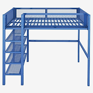 LostCat Twin Loft Bed with Desk and Shelves,Solid Wood High Bedframe with Ladder and Safety Guardrail,for Kids/Teen/Adults Bedroom,No Box Spring Needed, Grey