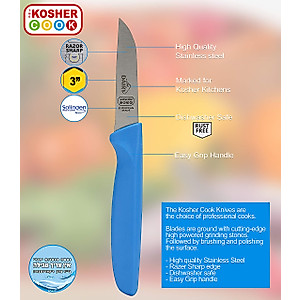 The Kosher Cook Paring Knife 5-Piece Set - 3 inches - Sharp Kitchen Knife - Ergonomic Handle, Pointed Tip - Color Coded Kitchen Tools
