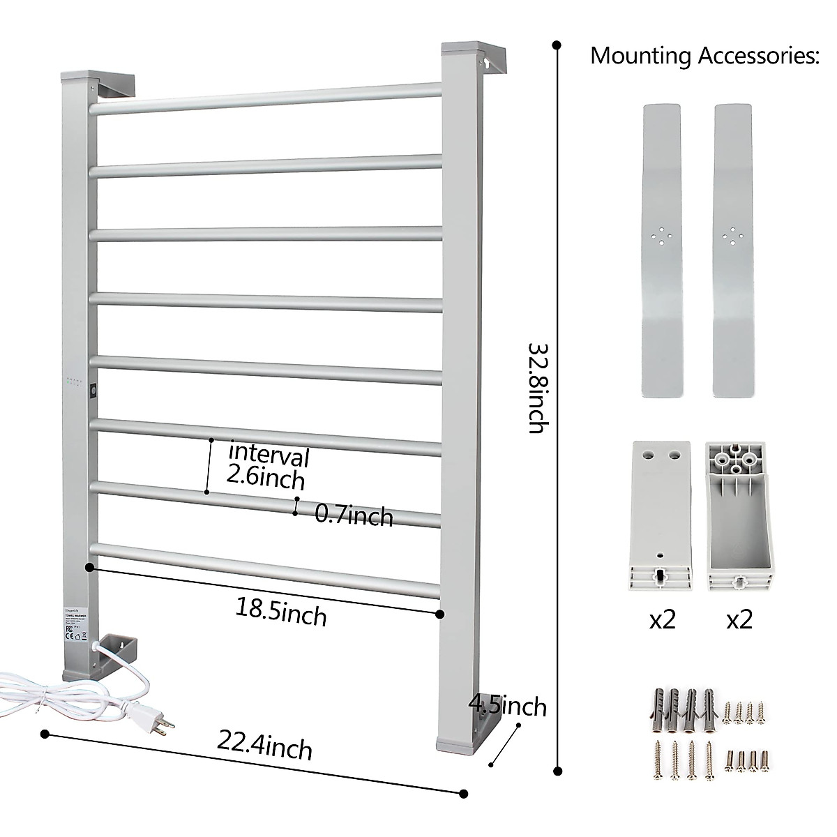 BVANQ Towel Warmer with Timer,Towel Racks for Bathroom,8 Bar Heated Towel Rack for Clothes Drying,Portable Free Standing Heater,Auto Cut Off Home Electric Heat Dryer,Wall Mount Thermostat Shelf