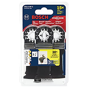 BOSCH OSL114F-3 3-Pack 1-1/4 In. Starlock Oscillating Multi Tool All Purpose Bi-Metal Plunge Cut Blades for Applications in Wood, Wood with Nails, Drywall, PVC, Metal (Nails and Staples)