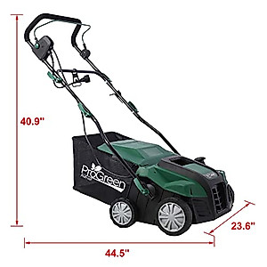 16" Full Steel Deck Electric Scarifier, 2 in 1 Garden Dethatcher & Scarifier with 3-Rod System & 5 Levels Raking Height Adjustments & 58QT Removable Collection Bag, Green