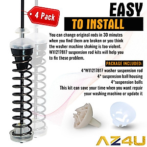 W11217817 Washer Suspension Rod Kit Replaces W11159470 W11226768 For Whirlpool, Maytag, Amana, Kenmore Washer WTW4855HW1 MVWC465HW2 WTW4955HW1 WTW4655JW0 WTW4655JW1 WTW4850HW0 WTW4850HW1 WTW4850HW2