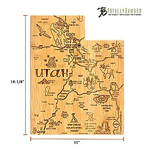 Totally Bamboo Destination Utah State Shaped Serving and Cutting Board, Includes Hang Tie for Wall Display
