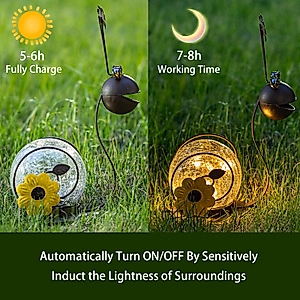Darkdec Solar Globe Lights Outdoor Snail Garden Decor - 2 Pack Cracked Glass Solar Ball Lights Warm White Metal Snail Garden Lights Solar Powered Waterproof for Patio Yard Lawn