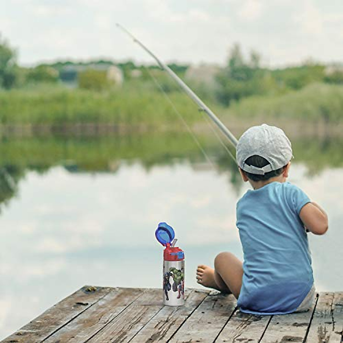 Zak Designs Marvel Comics Durable Single Wall Stainless Steel Water Bottle with Push-Button Flip Lid Leak-Proof Design is Perfect for Outdoor Sports (19.5oz, BPA Free), 19.5 oz, Avengers