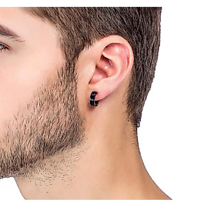 Jstyle 4 Pairs Hypoallergenic Black Stainless Steel Earrings For Sensitive Ears Simple Stud and Hoop Earrings Huggie Earring Set 18G