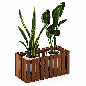 Furinno FG18453 Tioman Hardwood Patio Furniture Outdoor Slat Style Flower Planter Box, Natural